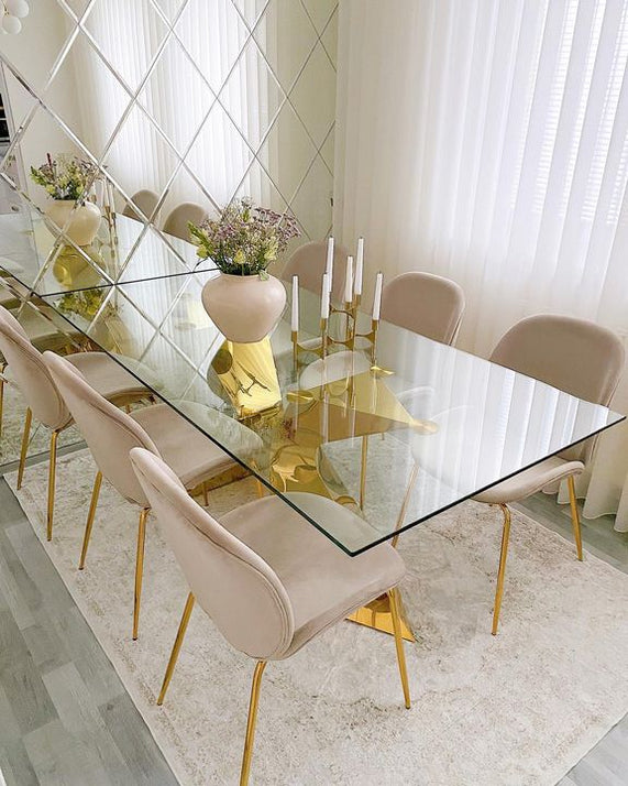 Luxury Gold Leg Glass Dining Room Table — Lyfairs