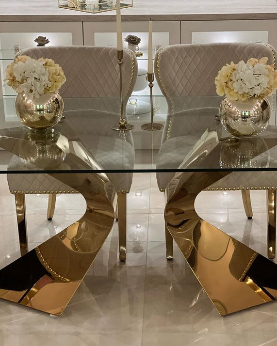 Luxury Gold Leg Glass Dining Room Table — Lyfairs