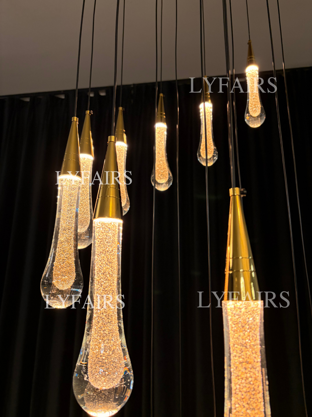 Modern Cascade Raindrop Round Spiral Crystal Chandelier for Staircase ...