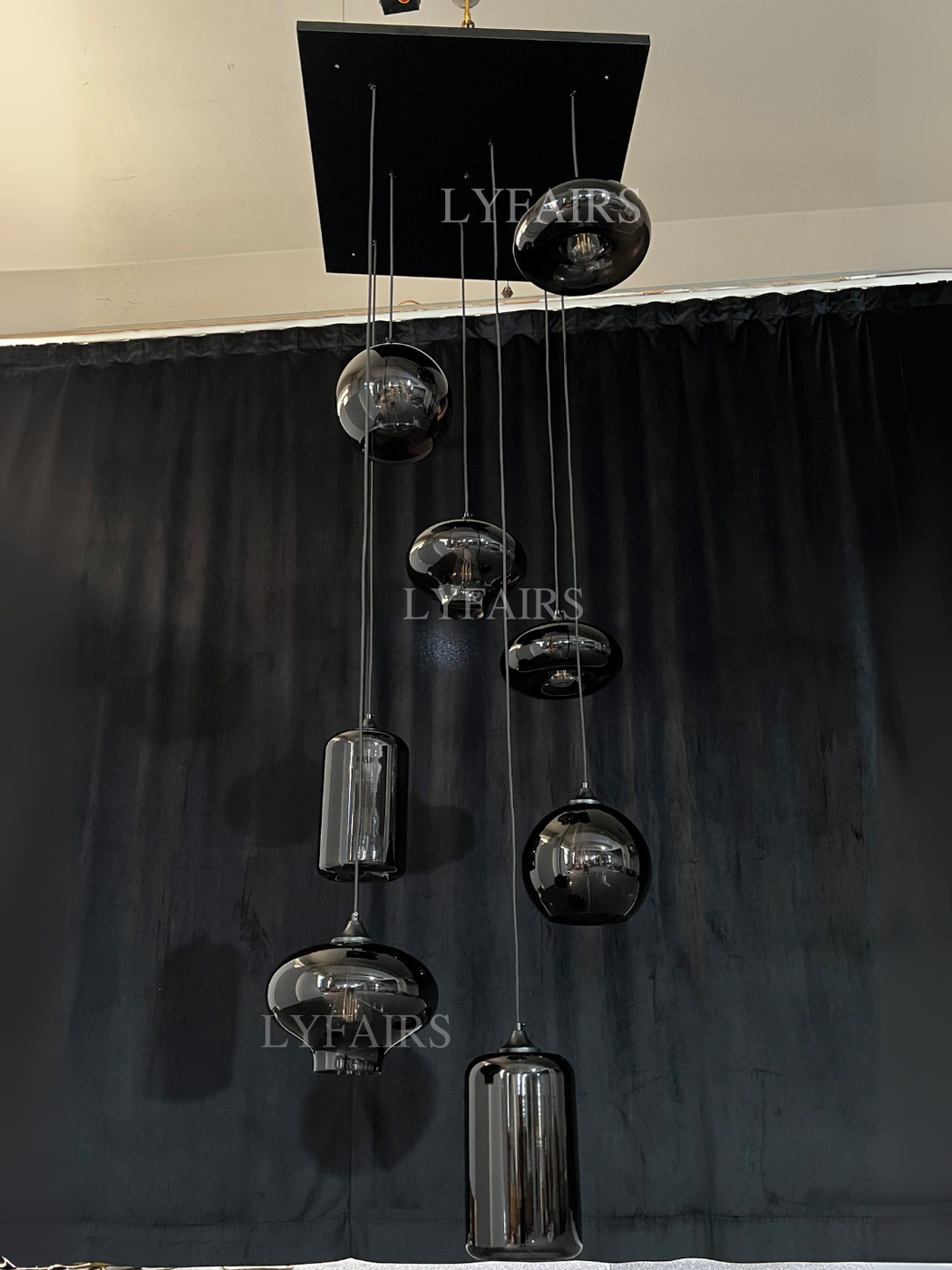 Modern Smoke Gray Glass Pendant Light Fixture Chandelier For 2 Story F ...