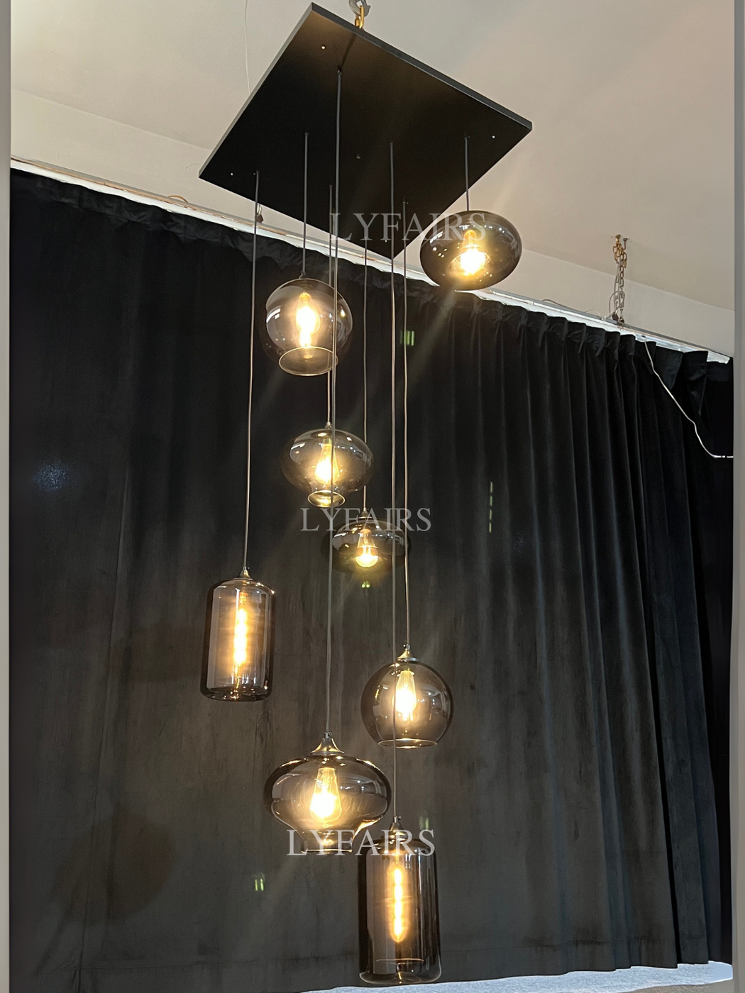 Modern Smoke Gray Glass Pendant Light Fixture Chandelier For 2 Story F ...