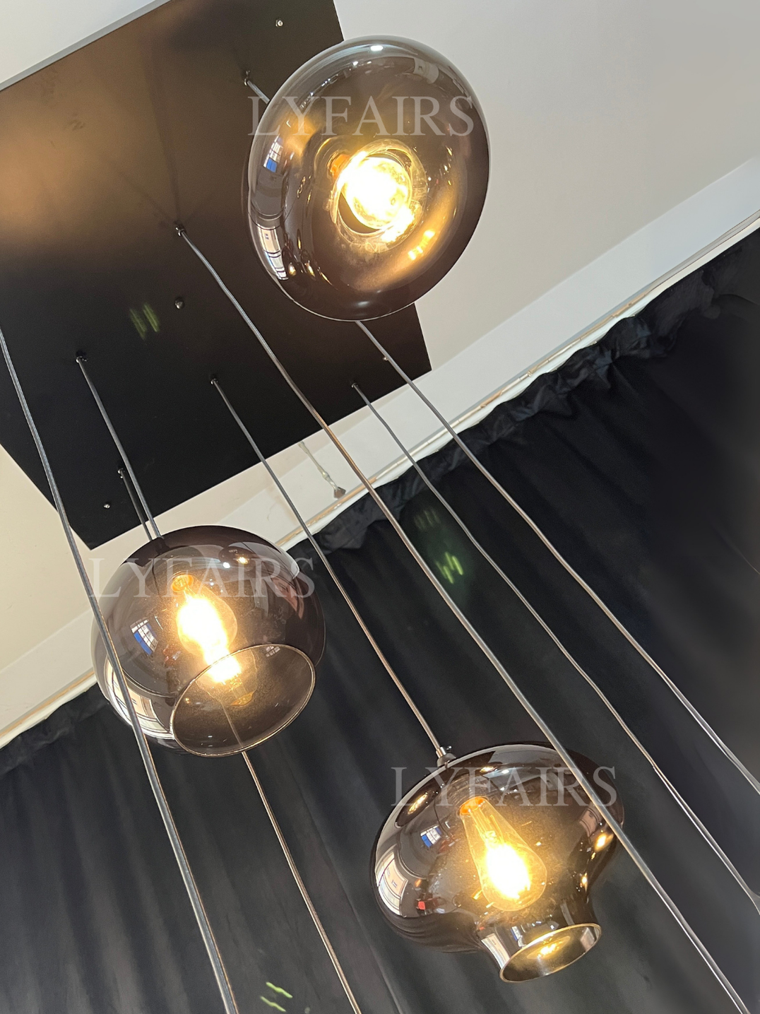 Modern Smoke Gray Glass Pendant Light Fixture Chandelier For 2 Story F ...