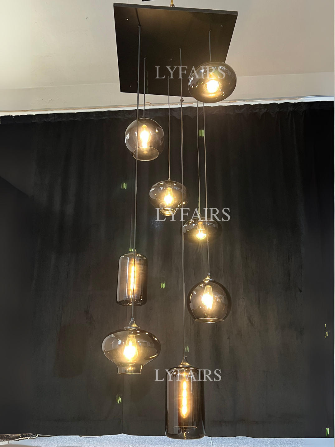 Modern Smoke Gray Glass Pendant Light Fixture Chandelier For 2 Story F ...