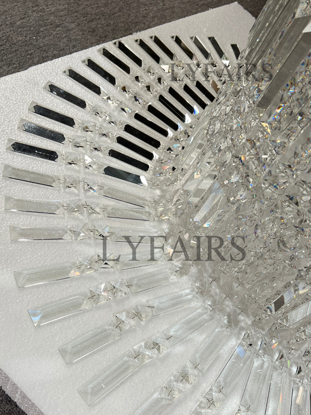 Oversized Art Designer Silver Crystal Long Ceiling Column Waterfall Ch ...