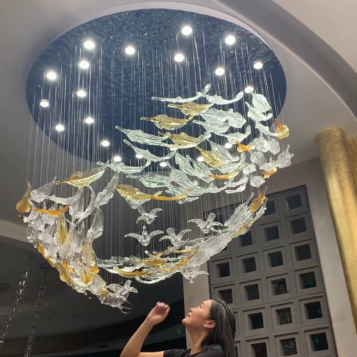 Modern Floating Glass Feather Chandelier for Staircase/Foyer/High-ceil ...