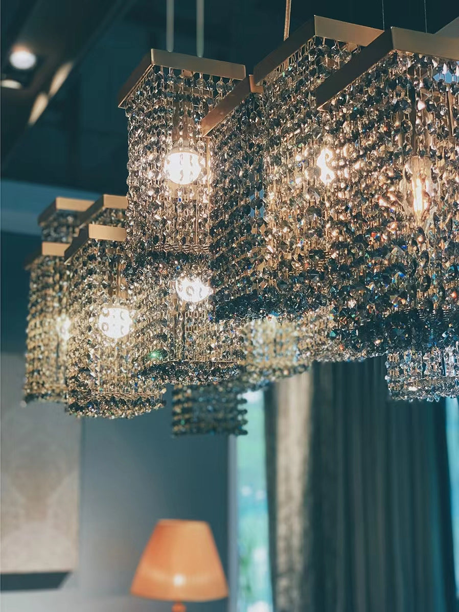 Post-Modern Light Luxury Rectangular Crystal Pendant Chandelier for Di ...