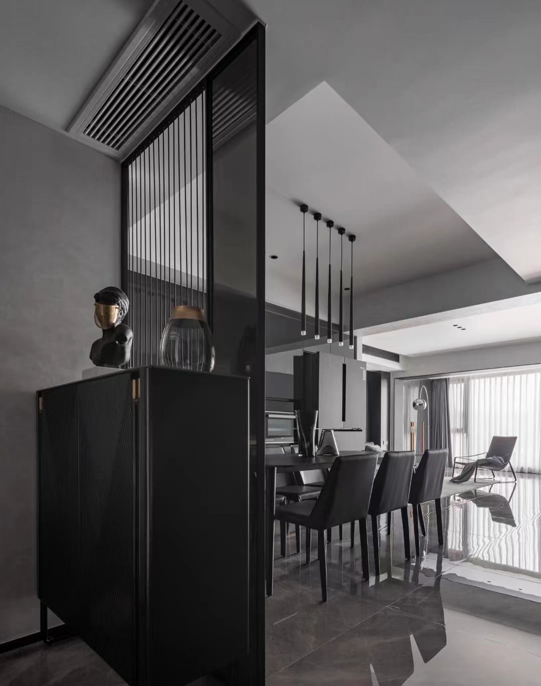 Minimalist Modern Black Conical Long Light Fixture for Dining Room ...