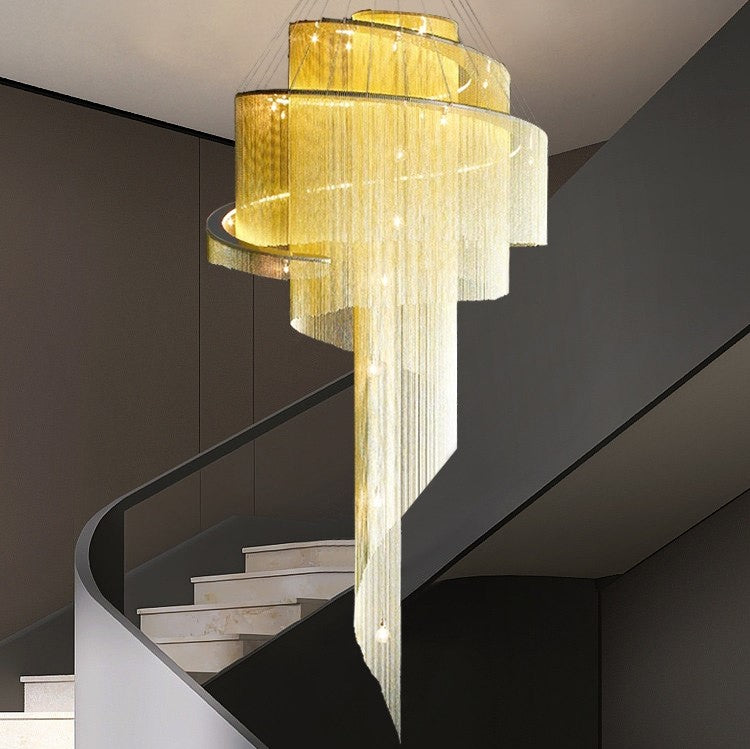 Extra Large Multi-layered Post-Modern Luxury Metal Chains Chandelier f ...