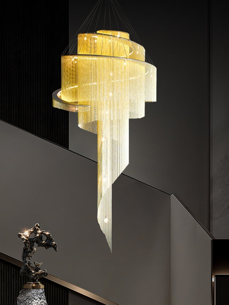 Extra Large Multi-layered Post-Modern Luxury Metal Chains Chandelier f ...