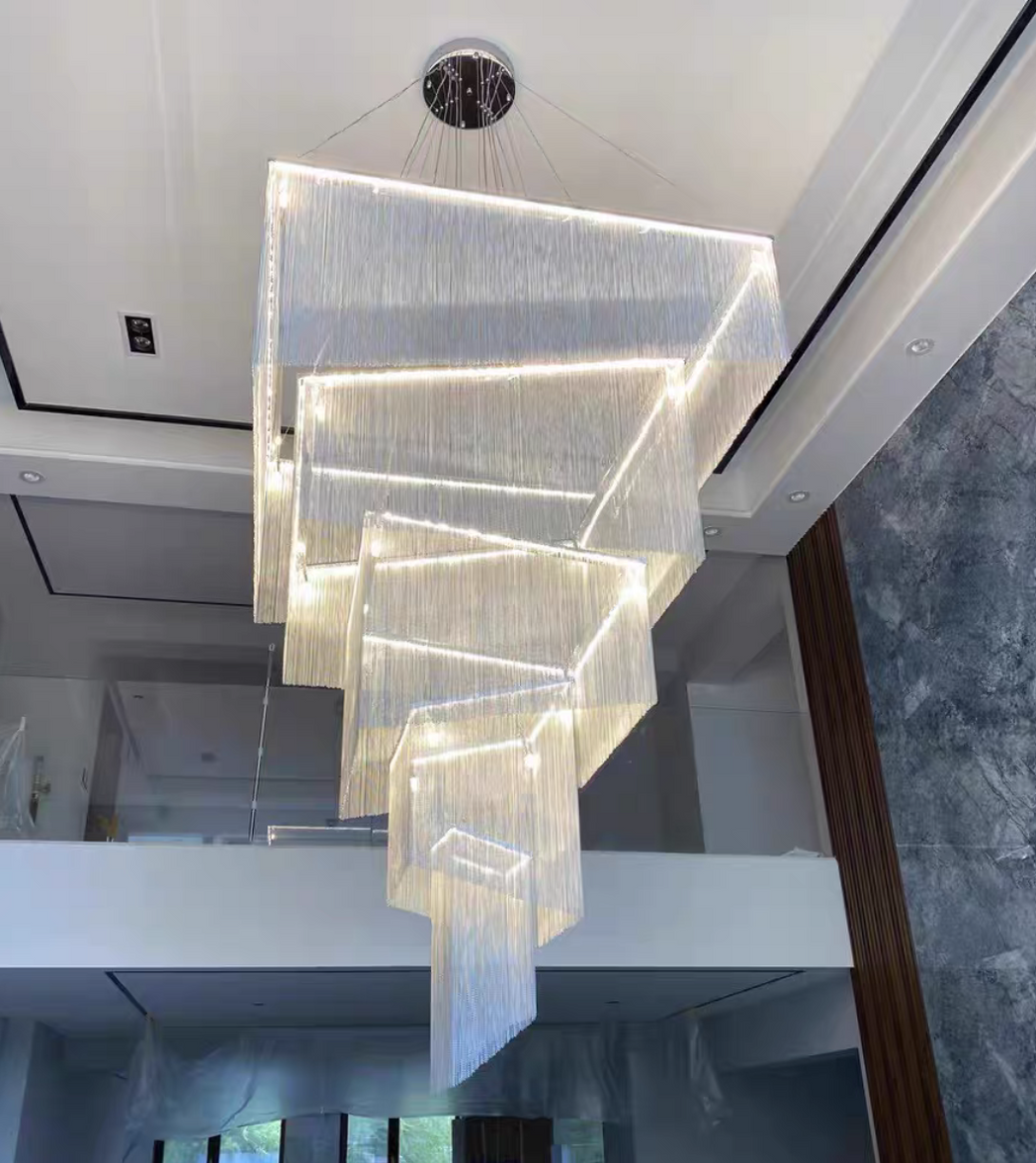 Extra Large Art Multi-tier Aluminum Chain Tassel Chandelier for High-C ...