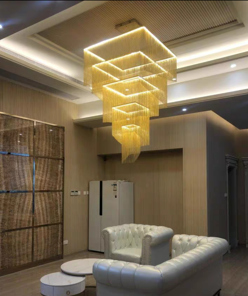 Extra Large Art Multi-tier Aluminum Chain Tassel Chandelier for High-C ...