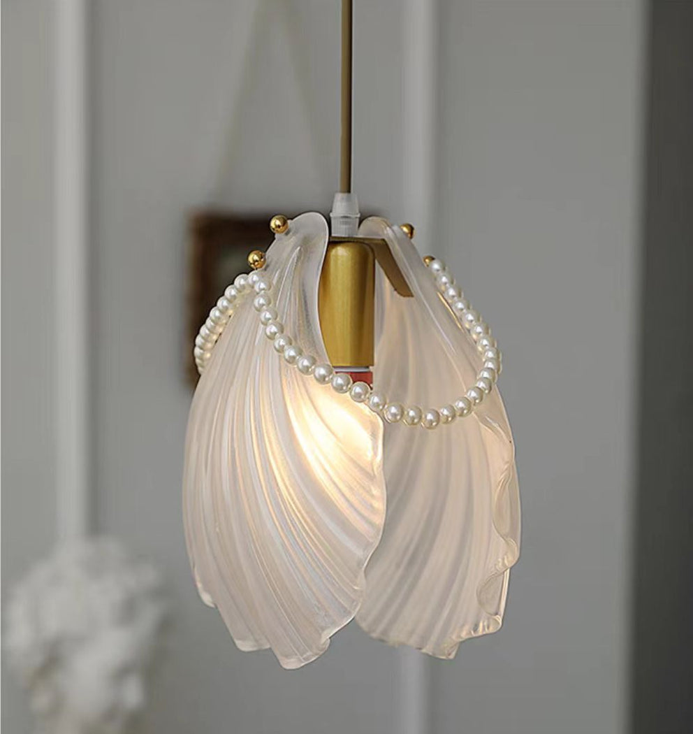 Bohemia Art Frosted Glass Seashell Pure Pearl Pendant Light for Bedsid ...