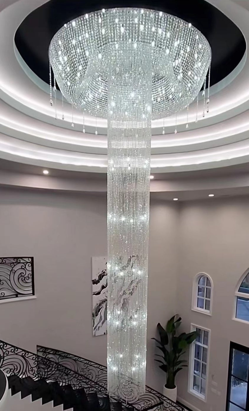 Extra Large Flush Mount Silver Waterfall Luxury Ceiling Crystal Chande ...