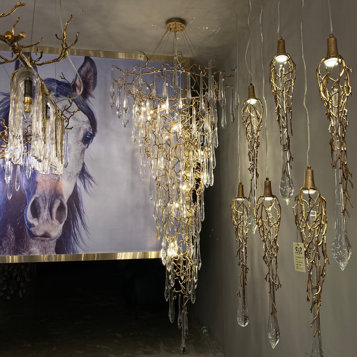 Modern Oversized Luxury Copper Crystal Long Crystal Branch Air Bubble ...