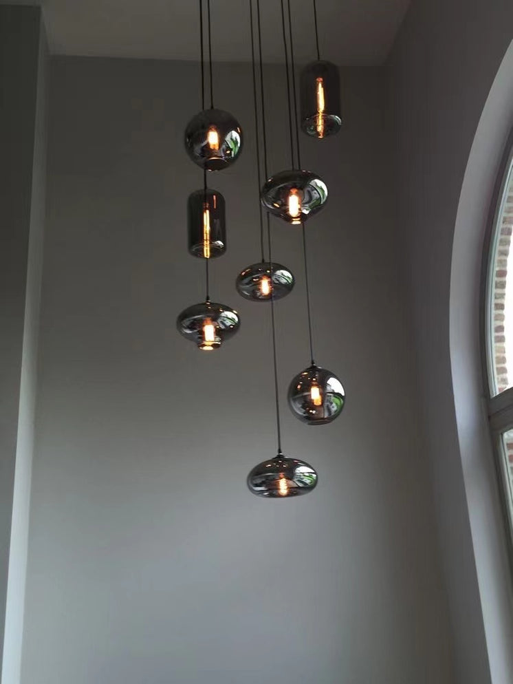 Modern Smoke Gray Glass Pendant Light Fixture Chandelier For 2 Story F ...