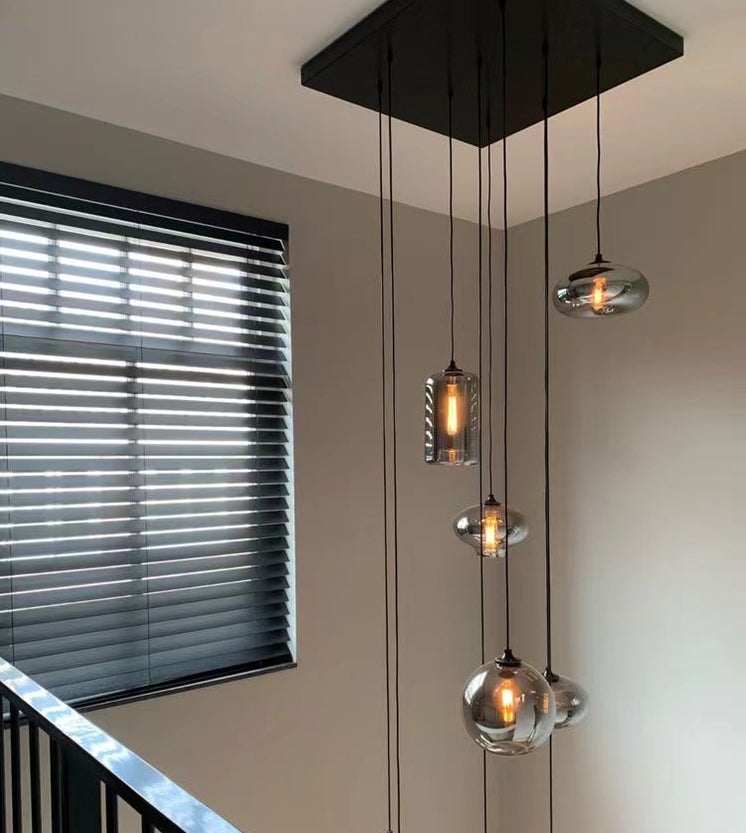 Modern Smoke Gray Glass Pendant Light Fixture Chandelier For 2 Story F ...