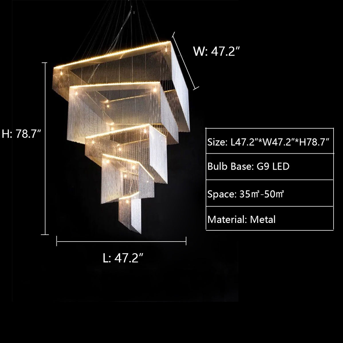 Extra Large Art Multi-tier Aluminum Chain Tassel Chandelier for High-C ...