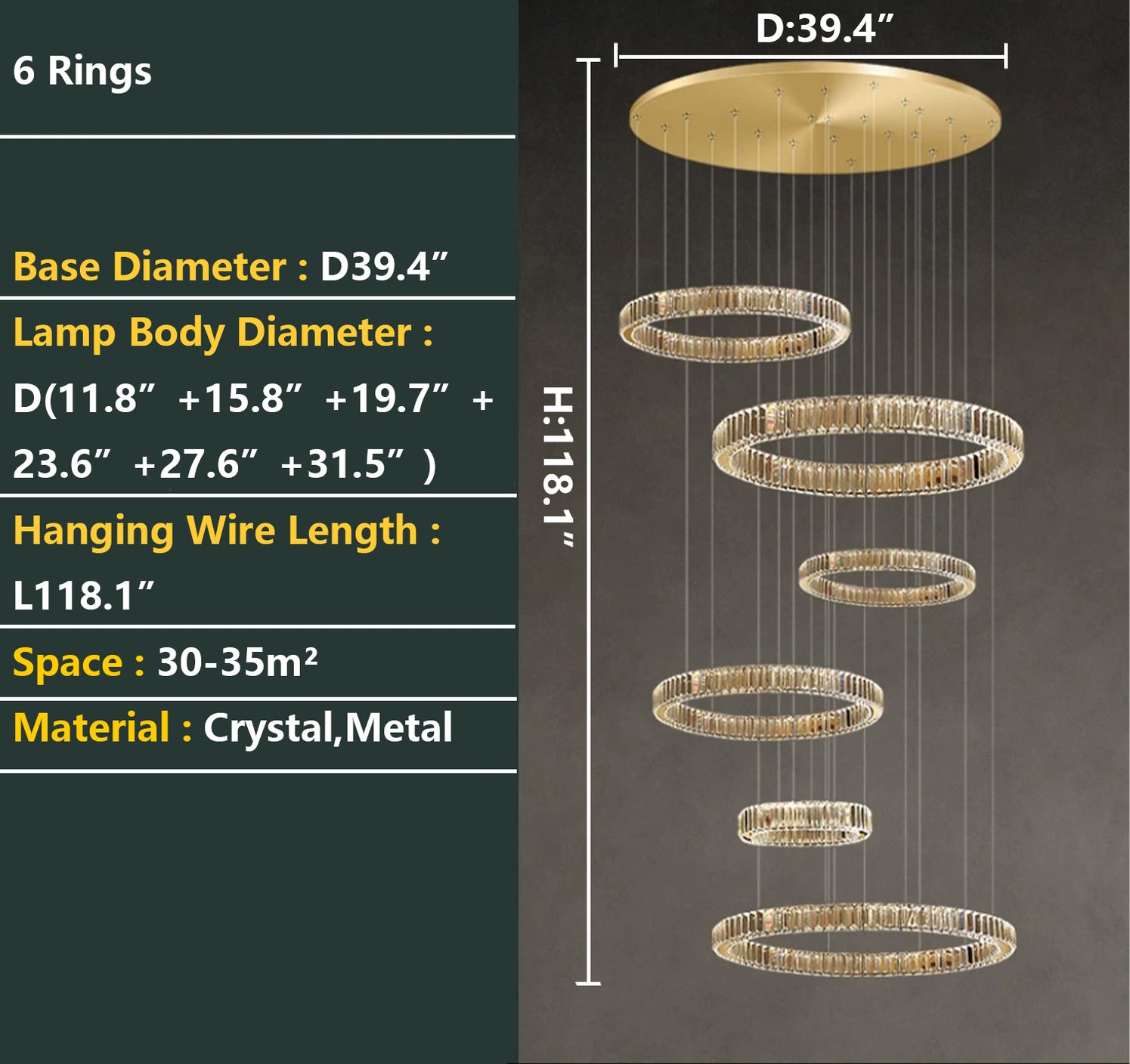 Modern Layered Ring Crystal Chandelier for High Ceiling/Living Room /F ...