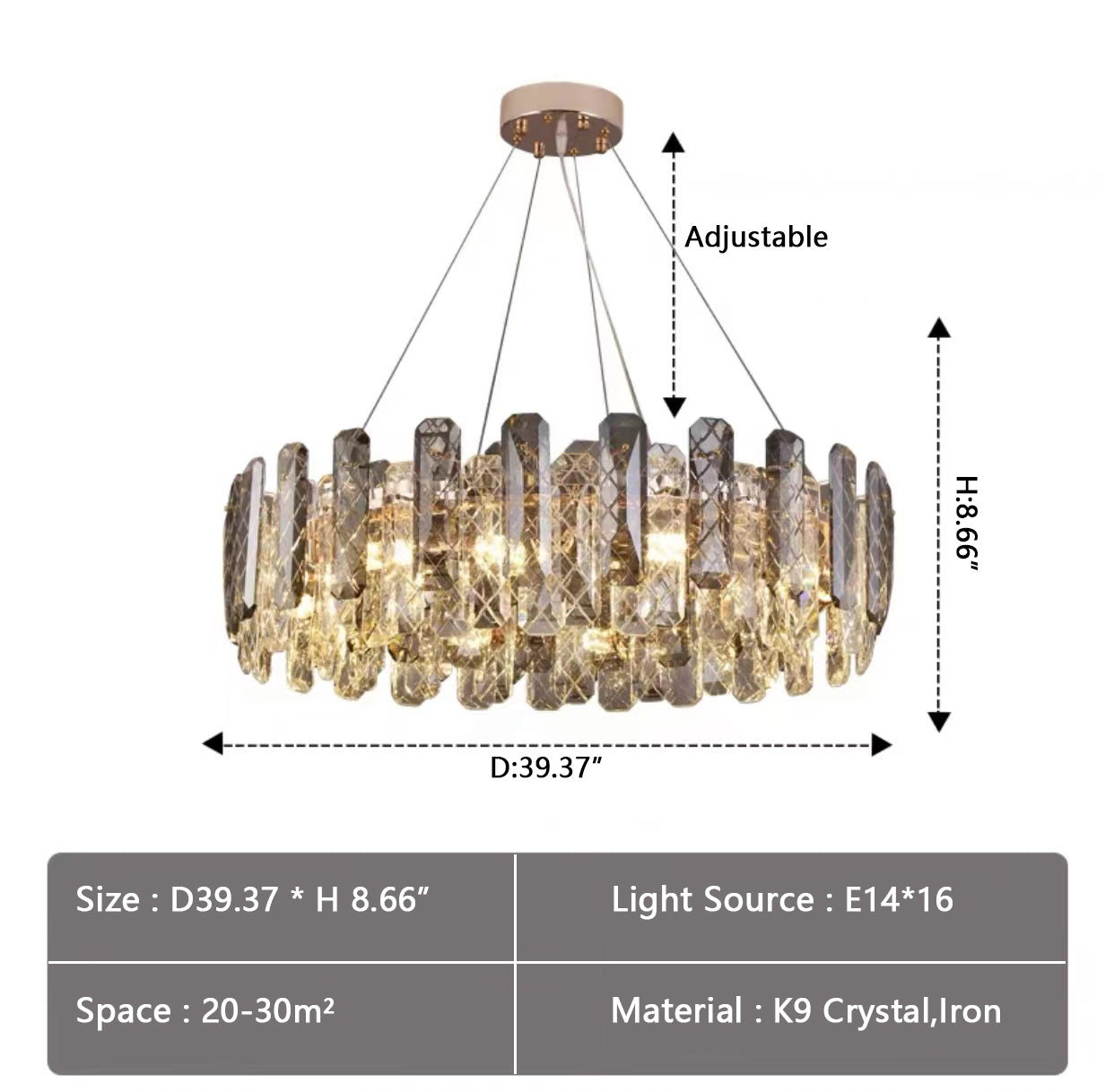 Modern Smoky Gray Crystal Chandelier Gleamy Light Fixture for Living/D ...