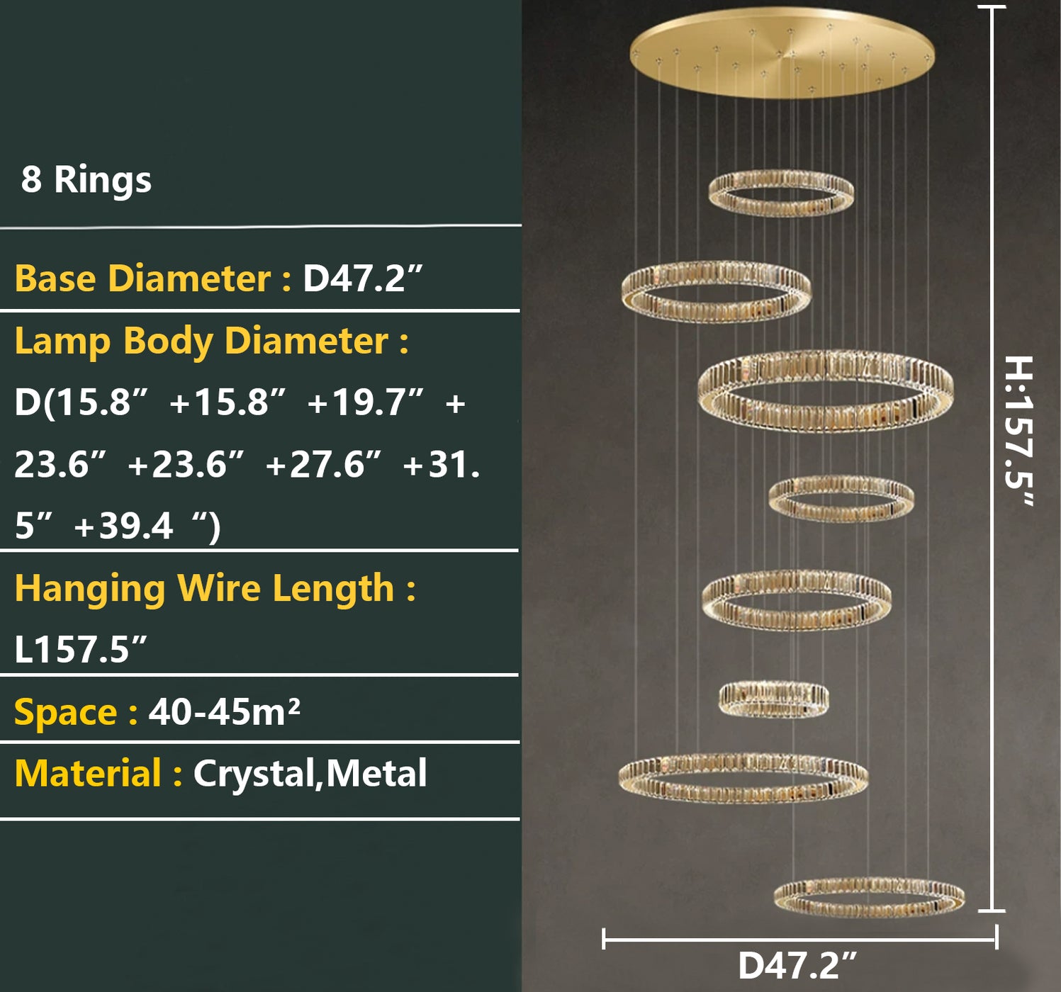 Modern Layered Ring Crystal Chandelier for High Ceiling/Living Room /F ...