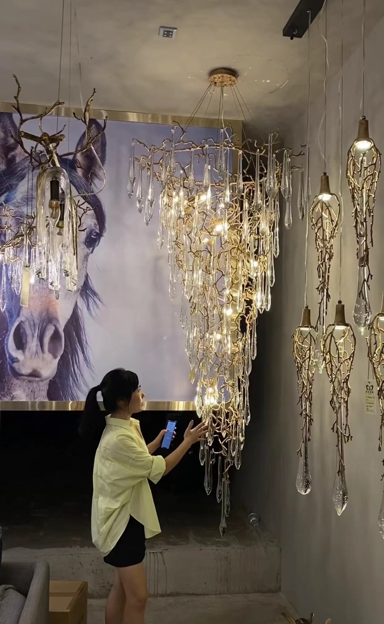 Modern Oversized Luxury Copper Crystal Long Crystal Branch Air Bubble ...