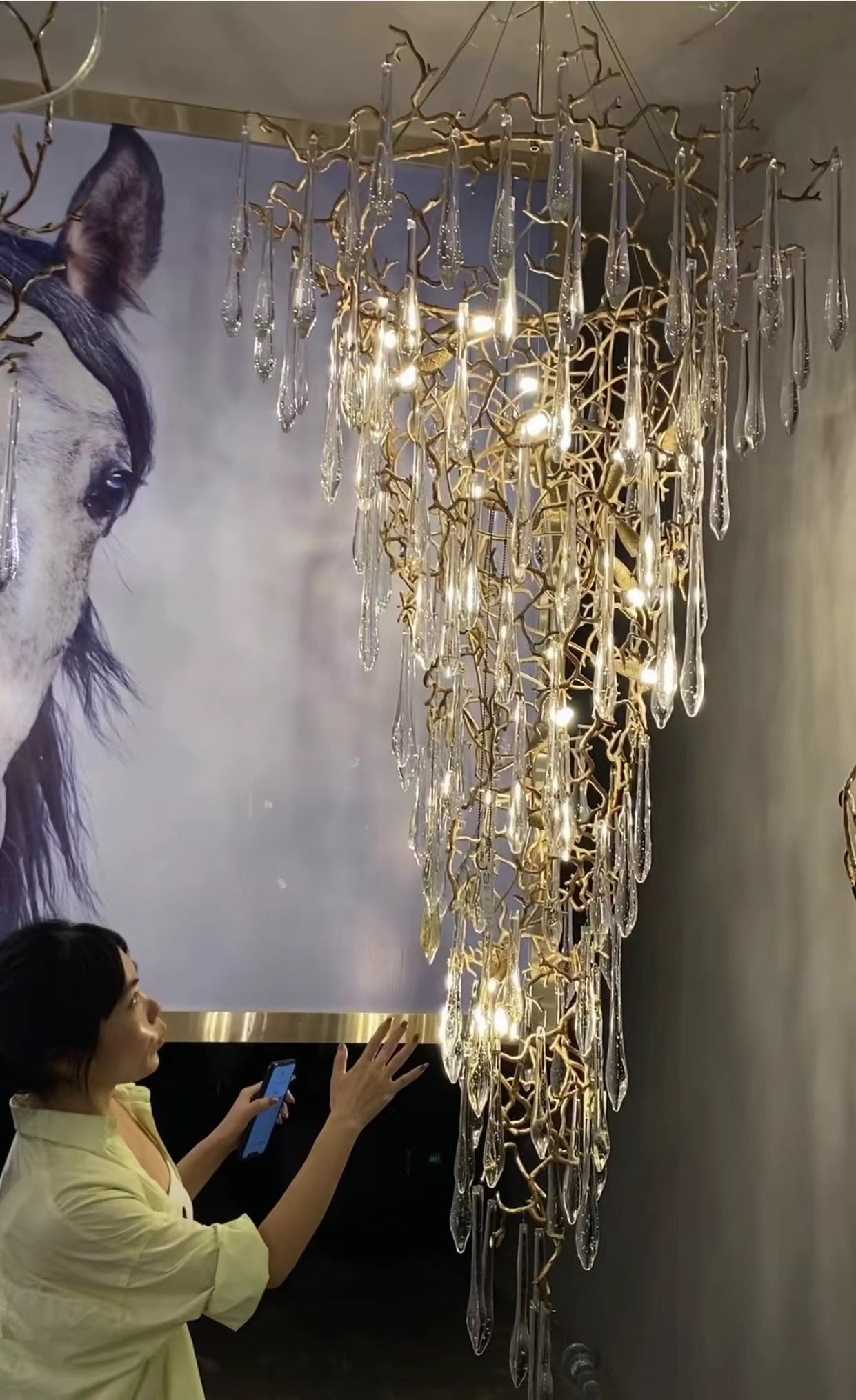 Modern Oversized Luxury Copper Crystal Long Crystal Branch Air Bubble ...