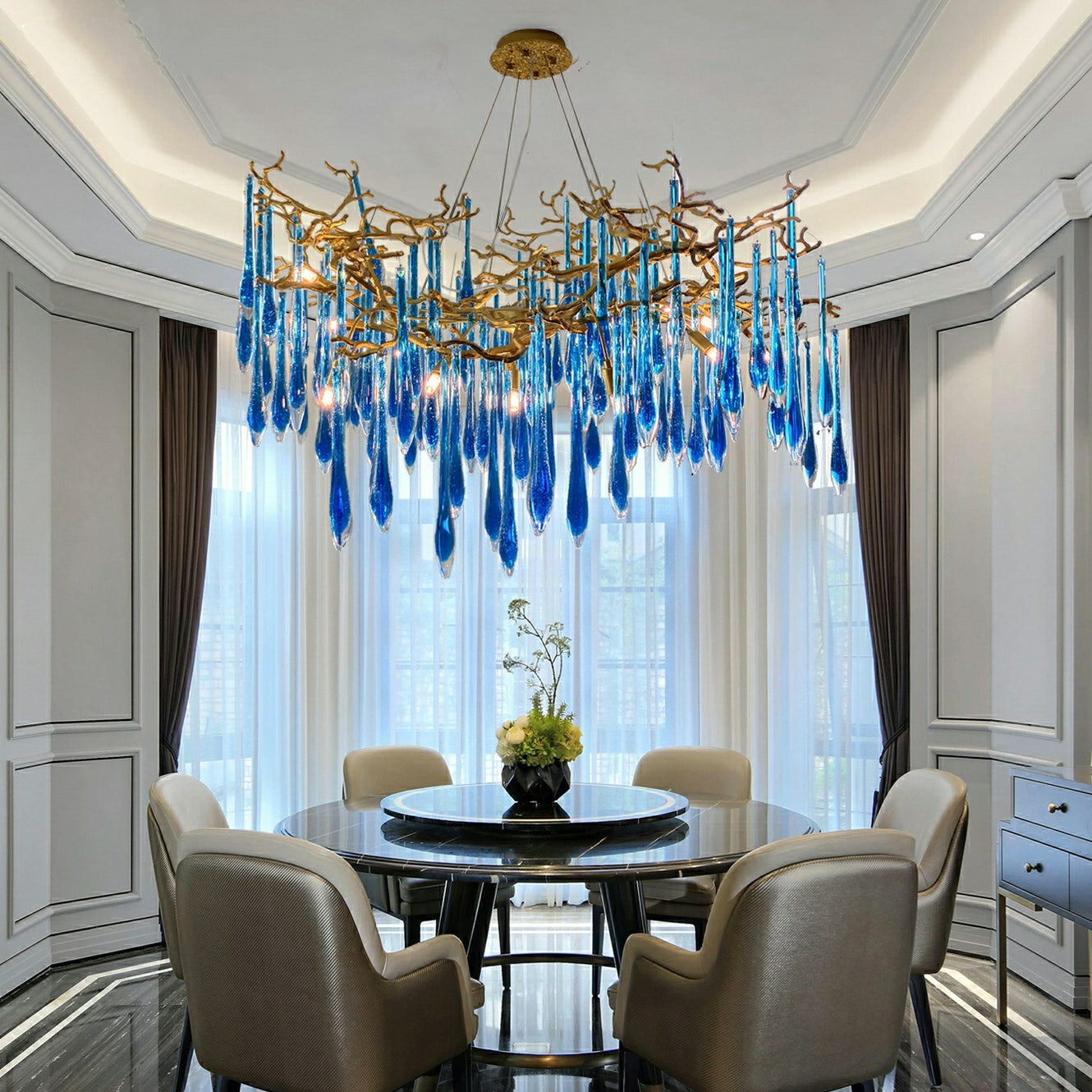 Elegant Blue Colored Branch Glaze Drops Chandelier for Dining Room ...