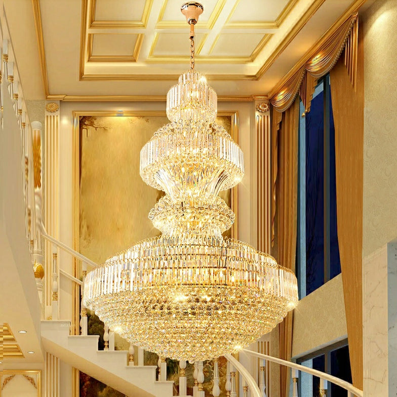 Golden Era Grand Cascade Clear Crystal Chandelier for High-ceiling ...