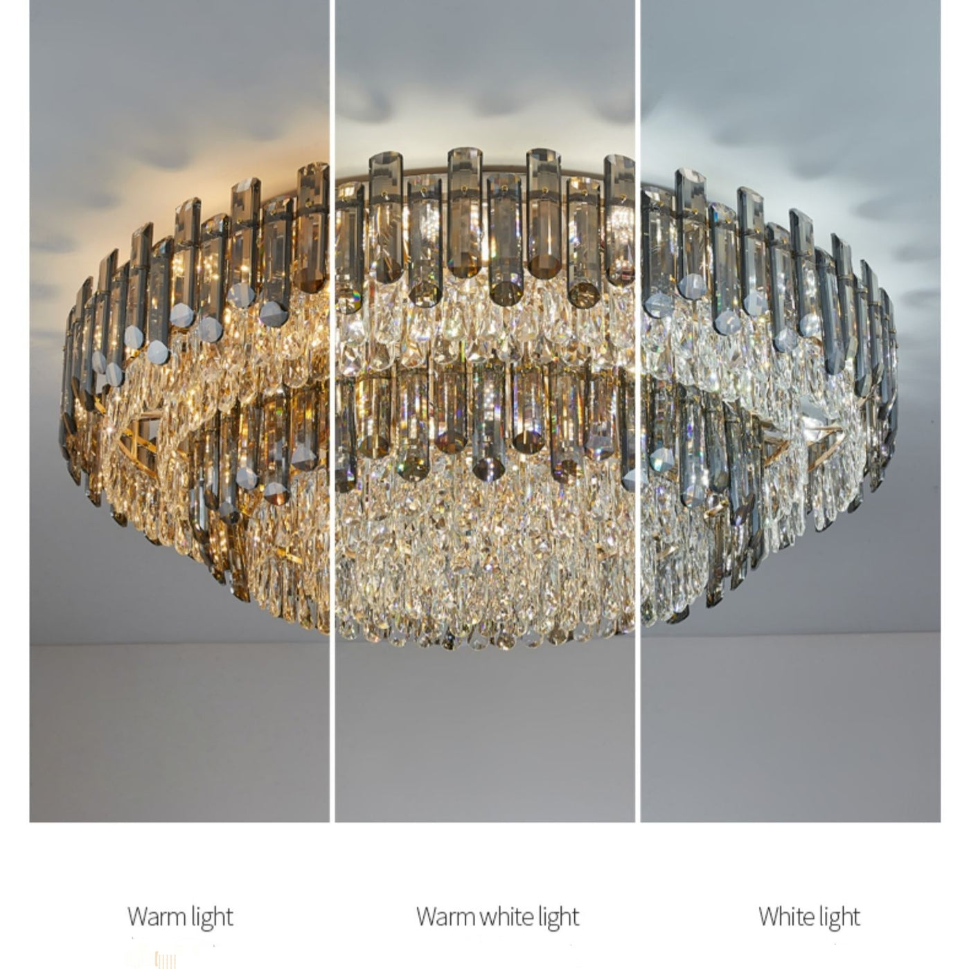 Luxury Large Flush Mounted K9 Crystal Bedroom Chandelier Round Ceiling ...