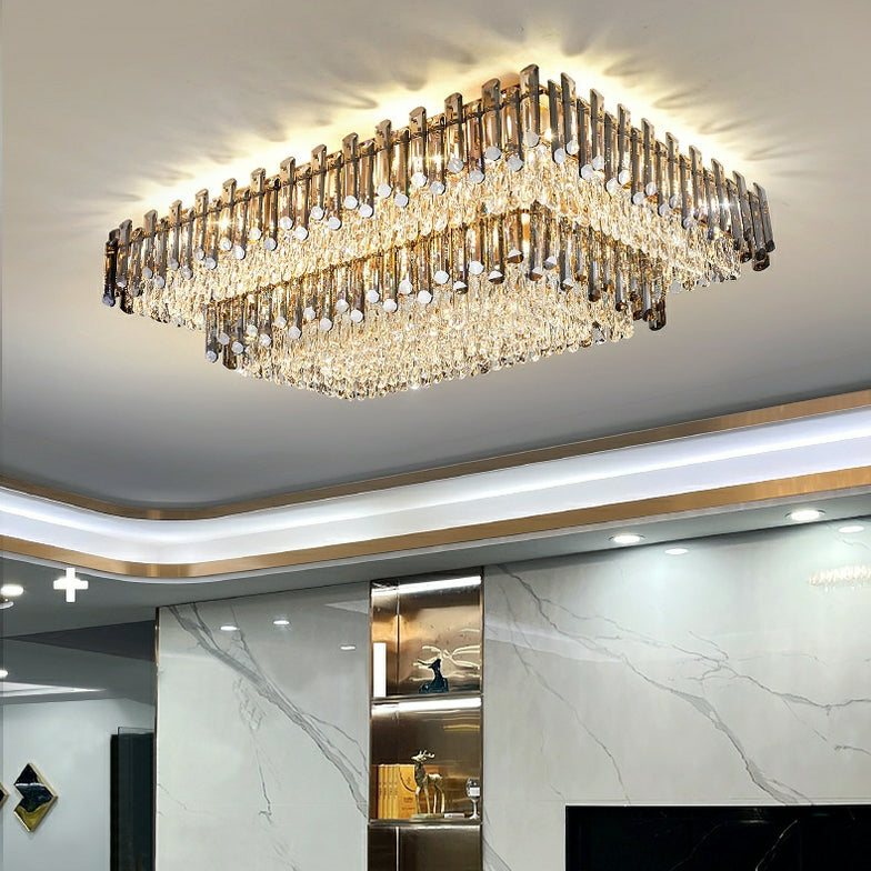 Rectangle Flush Mounted Living Room Chandelier Crystal Ceiling Light F — Lyfairs